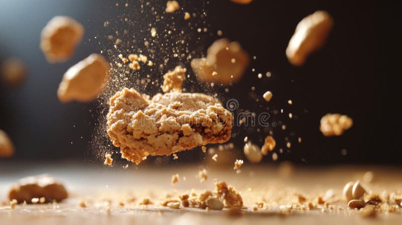 Falling Oatmeal Cookie Crumbles, Dark Background Stock Illustration ...