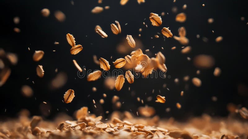Falling Oatmeal Grains on Dark Background Stock Illustration ...