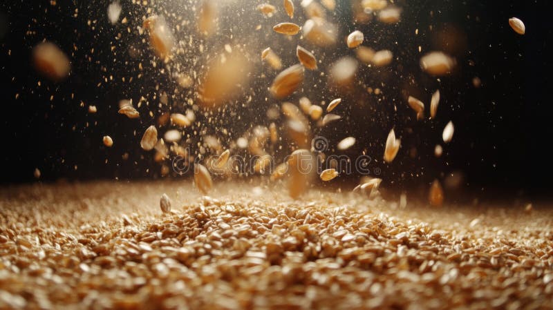 Falling Oatmeal Grains on Dark Background Stock Illustration ...