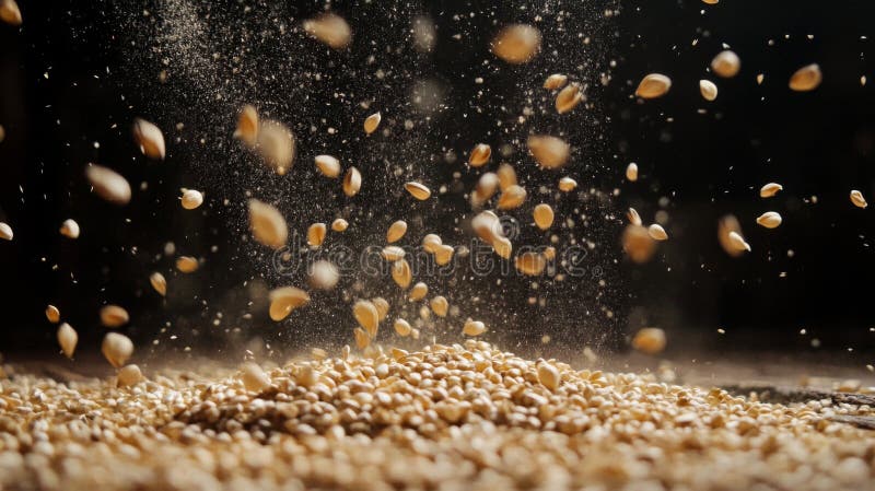 Falling Oatmeal Grains on Dark Background Stock Illustration ...