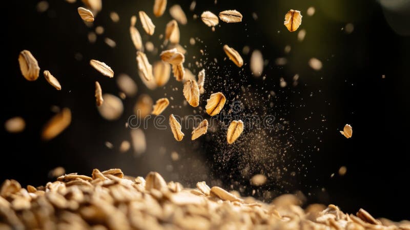 Falling Oatmeal Grains on Dark Background Stock Illustration ...
