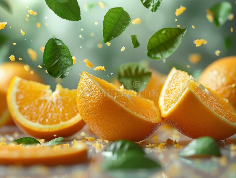 Falling Orange Slices and Leaves Stock Illustration - Illustration of ...