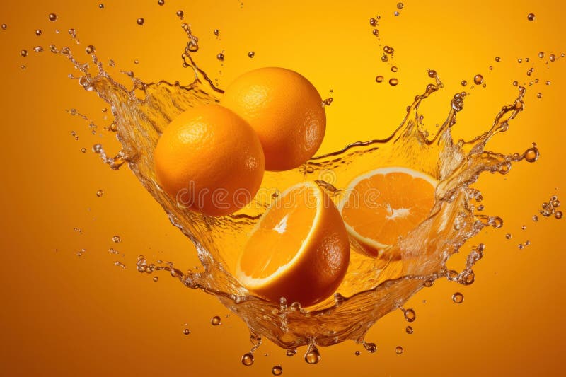 A Falling Oranges Splashing with Orange Juice on Orange Background ...