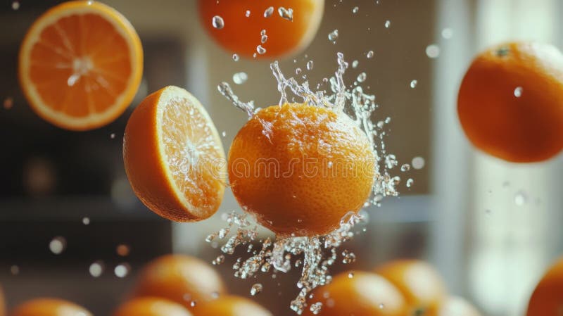 Falling Oranges with Water Splash Stock Illustration - Illustration of ...