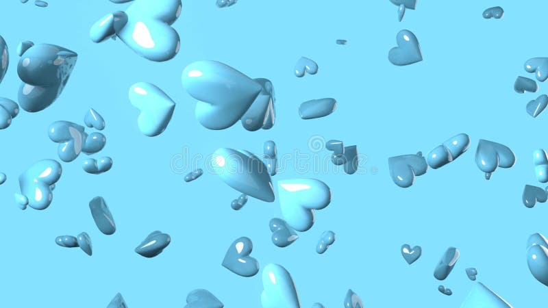 Falling Pale Blue Heart Objects in White Background. Cute Heart-shape ...