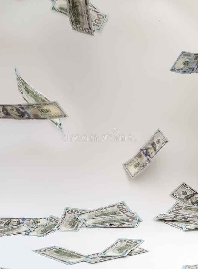 Falling Paper Money Dollar Bills on a White Background Stock Image ...