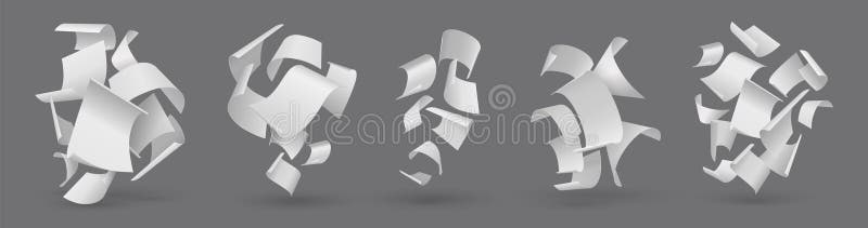 Falling Paper. Realistic Flying Pages. Blown Away 3D White Sheets ...