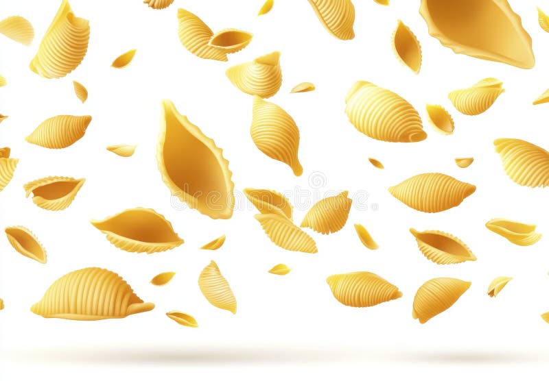 Falling Golden Yellow Conchiglie Pasta on White Background Stock ...