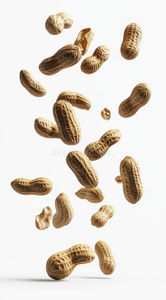 Falling Peanuts on White Background Light Brown Nuts in Motion Stock ...