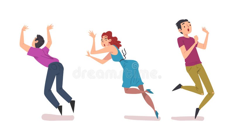 Falling People with Frightened Face Expression Set Cartoon Vector ...