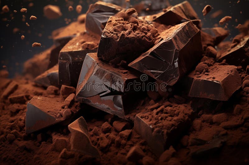 Falling Pieces of Chocolate and Cocoa Powder Stock Photo - Image of ...