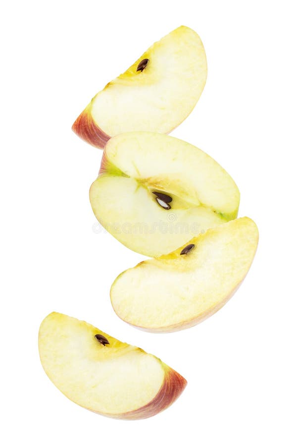 Falling Pieces of Ripe Apples Fruit Isolated Stock Image - Image of ...
