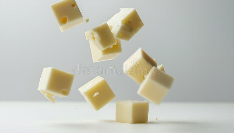 Falling Pieces of White Cheese Stock Photo - Image of piece, soft ...