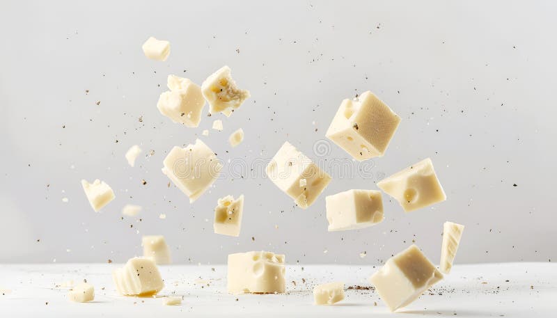 Falling Pieces of White Cheese Stock Image - Image of feta, collection ...