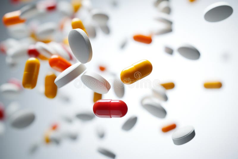 Falling Pills. AI Generative Stock Illustration - Illustration of ...