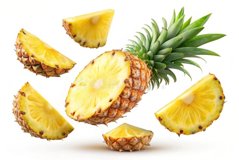 Falling Pineapple Slice Isolated on White Background Stock Illustration ...