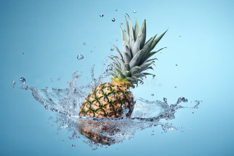 Falling Pineapple, Water Splash on Blue Background Stock Illustration ...