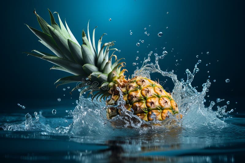 Falling Pineapple, Water Splash on Blue Background Stock Illustration ...