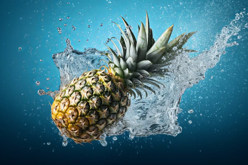 Falling Pineapple, Water Splash on Blue Background Stock Illustration ...