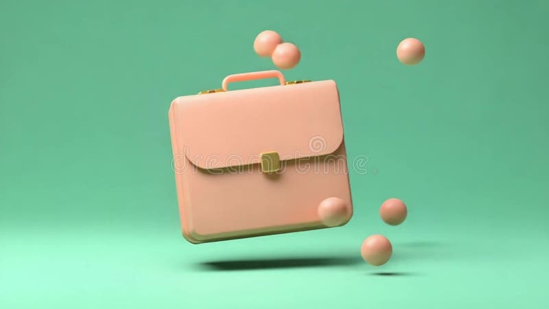 Falling Pink Briefcase Surrounded by Floating Spheres in Minimalist ...