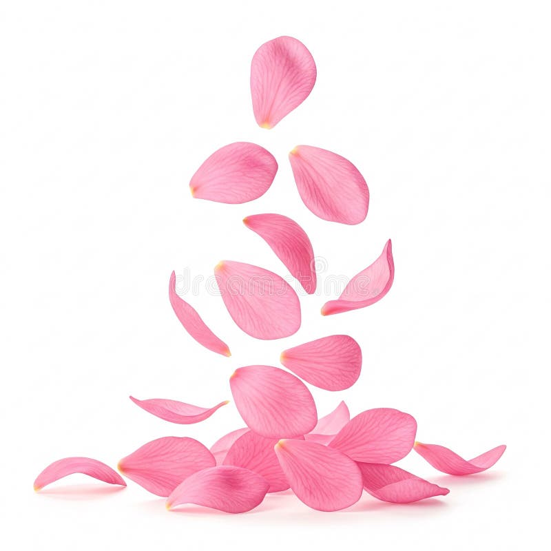 Falling Pink Flower Petals Isolated on White Background Stock ...