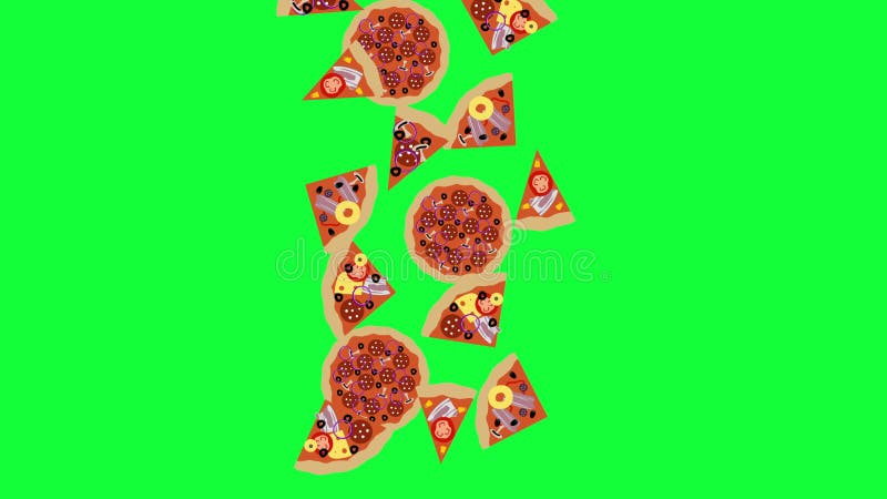 Pizza Falling from the Sky with Green Screen Background. Seamless Video ...
