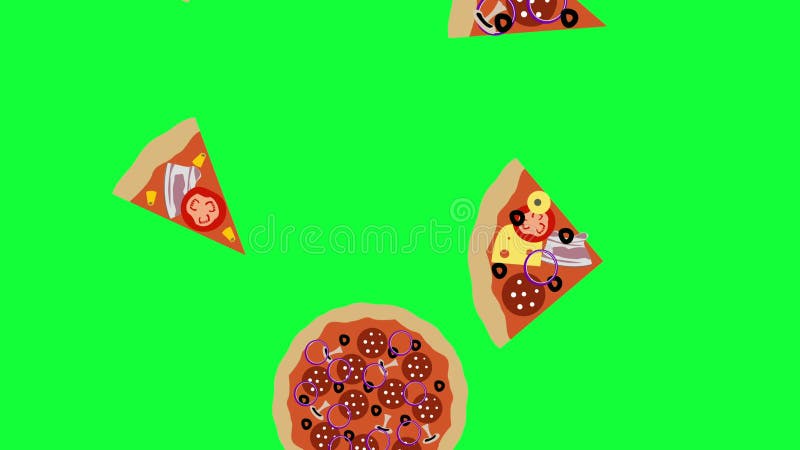 Pizza Falling from the Sky with Green Screen Background. Seamless Video ...