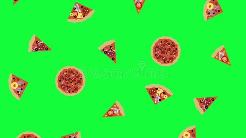 Pizza Falling from the Sky with Green Screen Background. Seamless Video ...