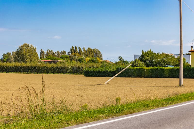 Falling Pole Supported by Phone Cable Stock Photo - Image of phone ...