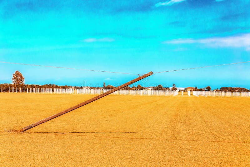 Falling Pole Supported by Phone Cable Stock Image - Image of falling ...