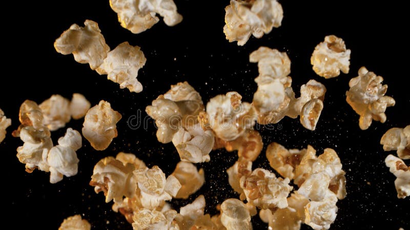 Falling Popcorn on Black Background. Stock Photo - Image of iaolated ...