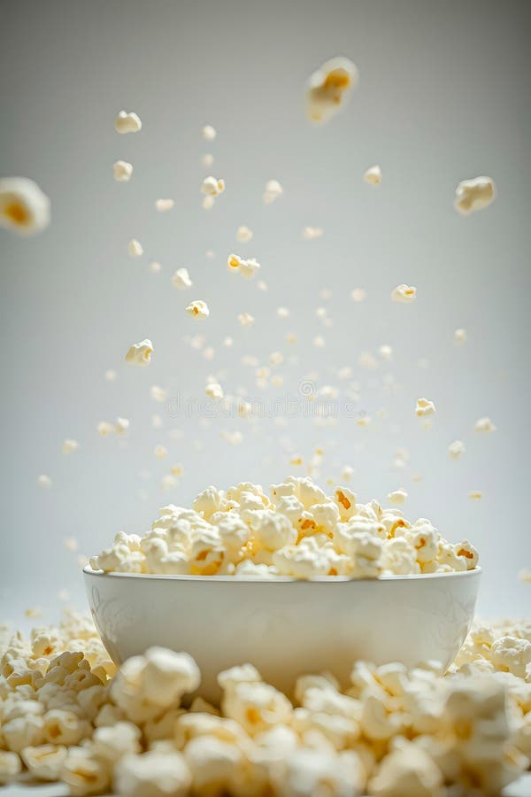 Falling Popcorn Kernels Over Full White Bowl Stock Illustration ...