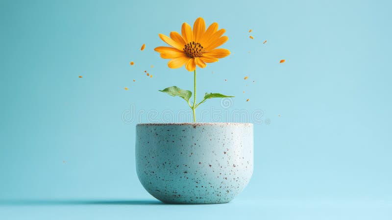 Falling Pot with Flower - Space for Text Stock Photo - Image of ...