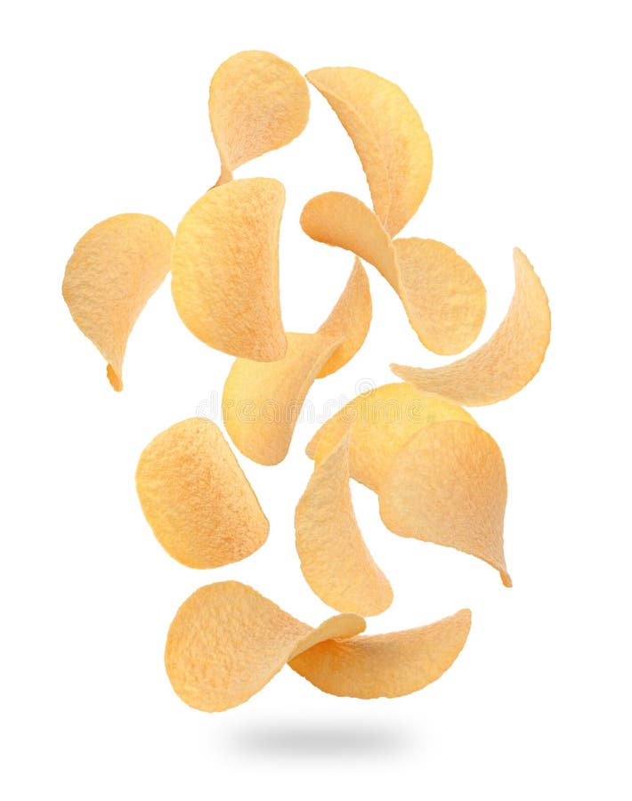 Potato Chips Falling To Potato Chips Heap, on White Background ...