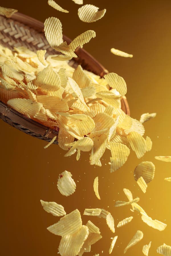 Falling Potato Chips Isolated on White Background Stock Photo - Image ...