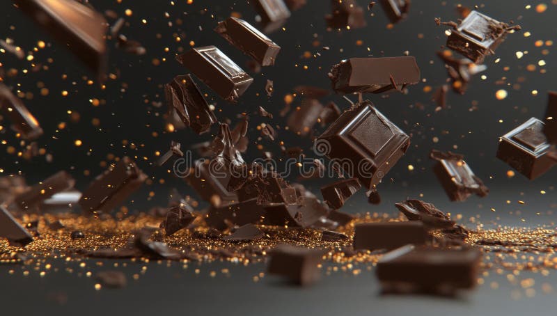 Falling into Puddles of Caramel Syrup are Chocolate Bars Stock Image ...