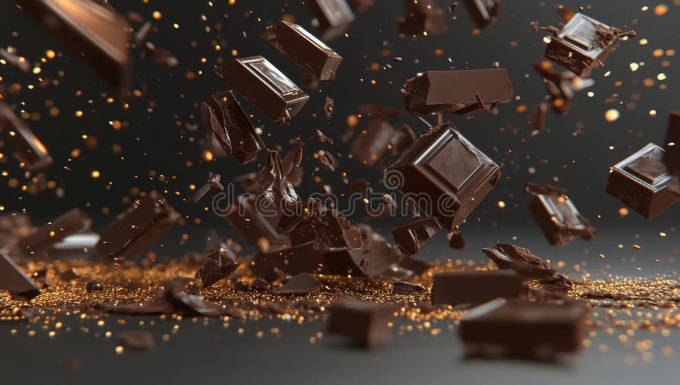 Falling into Puddles of Caramel Syrup are Chocolate Bars Stock Image ...