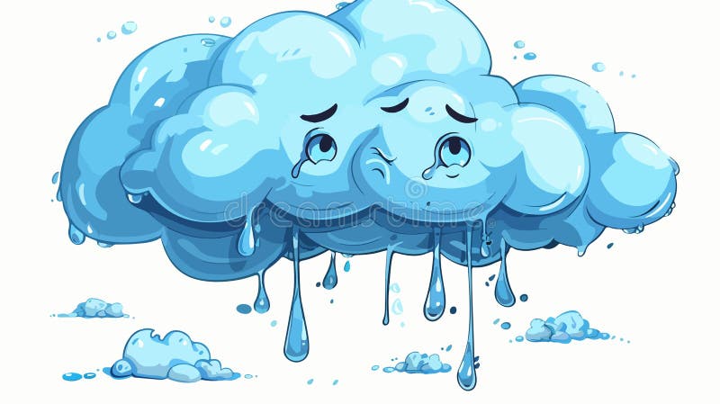 Falling Rain Drops Cartoon: Expressive Sad Cloud Illustration Stock ...