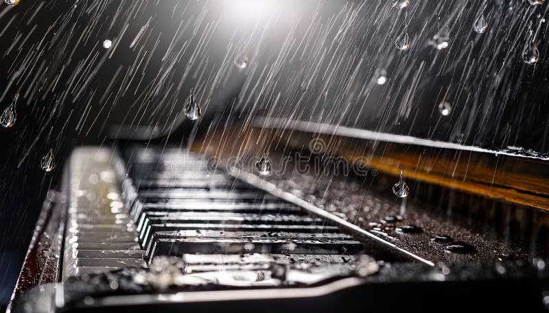 Falling Rain with Drops Falling on Piano Keys Stock Illustration ...