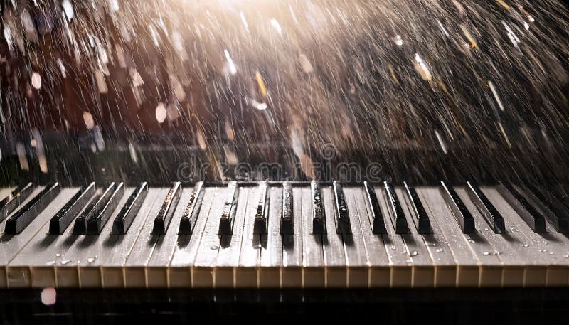 Falling Rain with Drops Falling on Piano Keys Stock Illustration ...