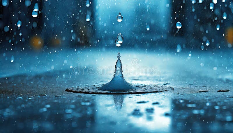 Falling Rain with Drops Falling into Water Stock Illustration ...