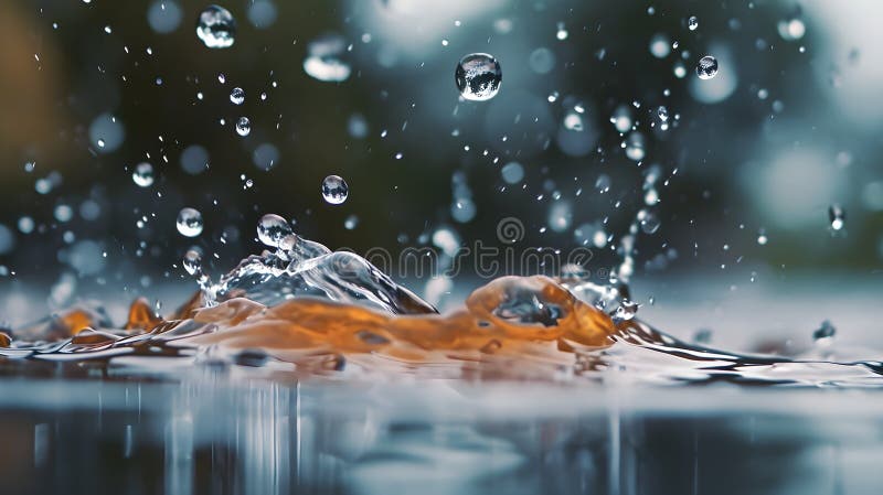Falling Raindrops Captured Mid-air. Close Up Stock Illustration ...
