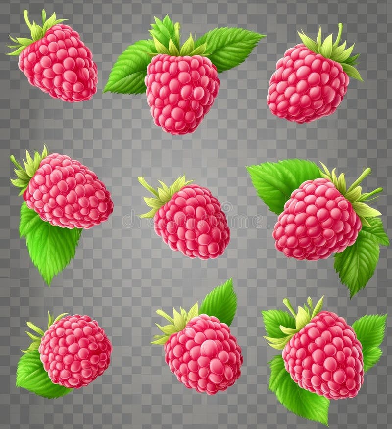 Falling Raspberry from Different Angles on Transparent Background ...