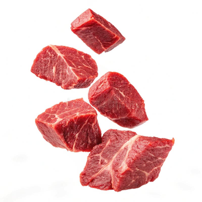 Falling Raw Beef Meat Isolated on White Background Stock Illustration ...