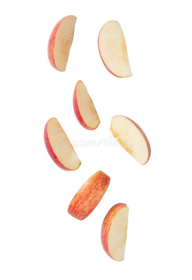 Falling Red Apple Slice Isolated White Background Clipping Path Stock ...