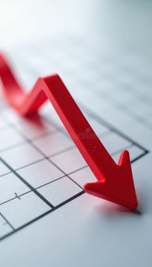 Falling Red Arrow on Grid; Visual Representation of Business Downturn ...