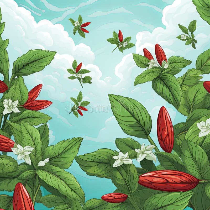 Falling Red Chili Peppers on a Light Blue Background with a Modern and ...