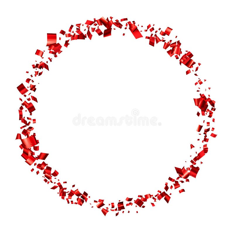 Falling Red Cut Out Foil Ribbon Confetti Round Frame with Space for ...