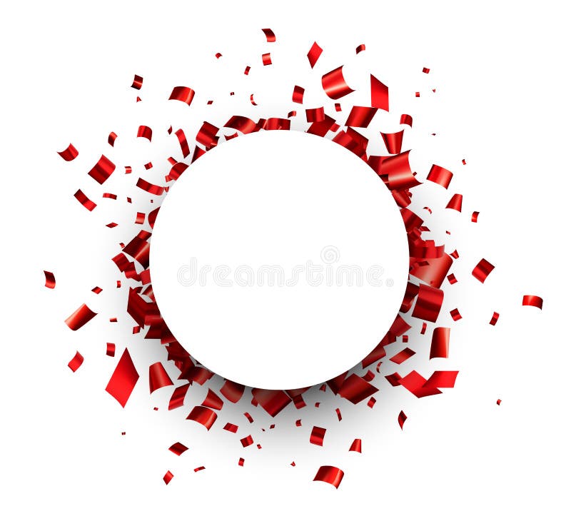 Falling Red Cut Out Foil Ribbon Confetti Round Frame with Space for ...