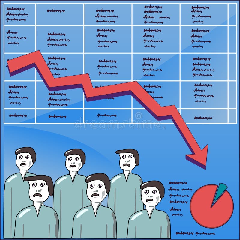 Falling Red Graph Over Gray People with Sad Faces with a Business Table ...